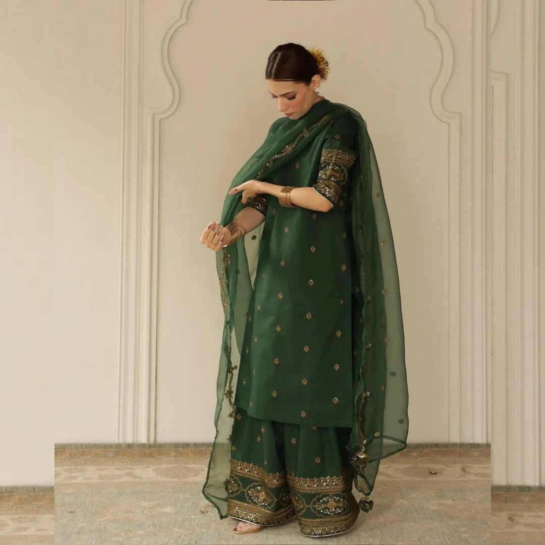Farshi Shalwar Suit Pakistani Designer Silk Shalwar Kameez Embroidered ...