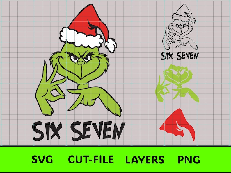 Grinchmas SVG, Grinch Six Seven Hand Pose Cut File, Layered Christmas ...