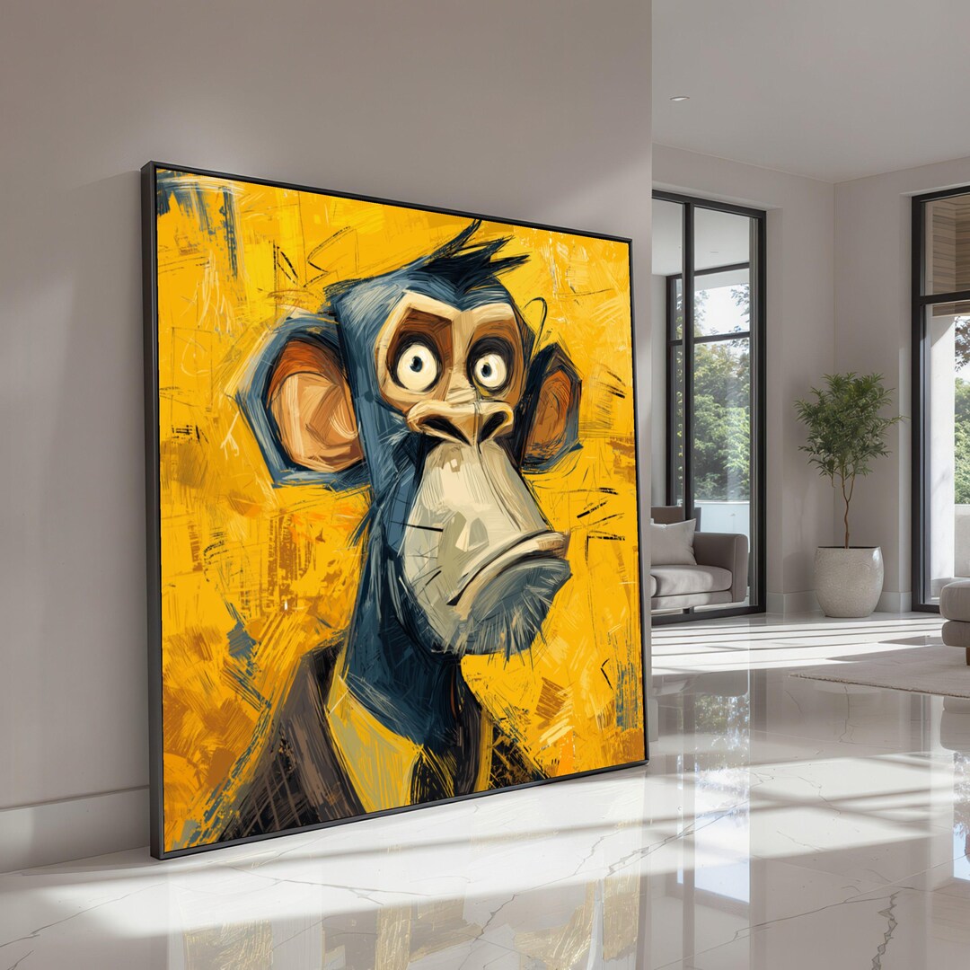 Expressive Monkey Portrait Canvas, Abstract Animal Wall Art, Modern ...