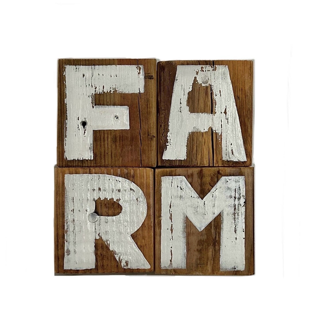 Farm Homestead, Reclaimed Wood Block Art, Distressed, Modern Industrial ...