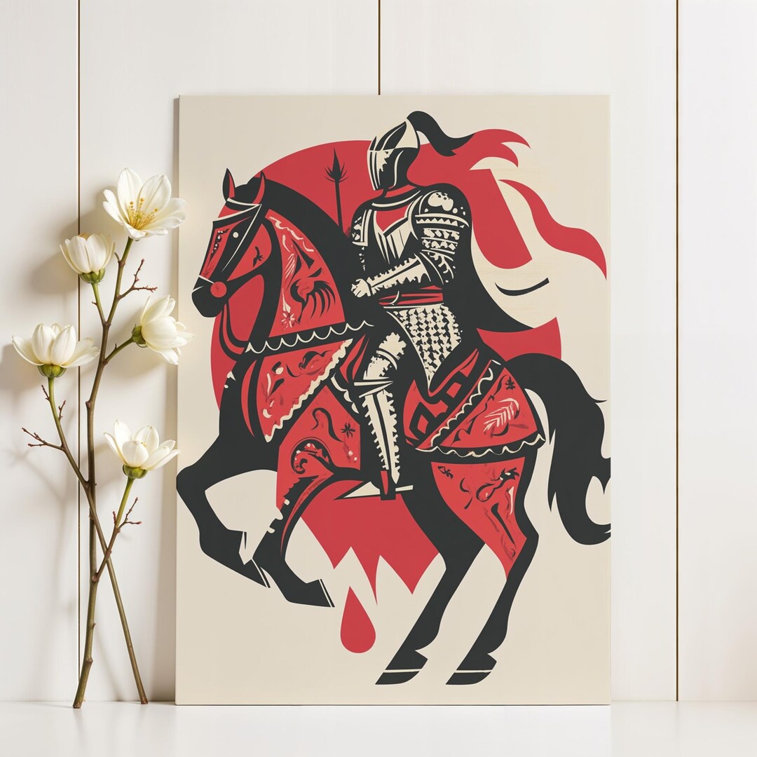 Medieval Knight Rolled Posters - Bold Graphic Art Style, Black Red ...