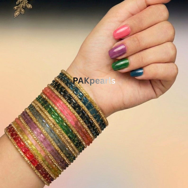 Raindrop Glass Bangle Set: Indian Wedding Jewelry, Gold Detail (26-pcs ...