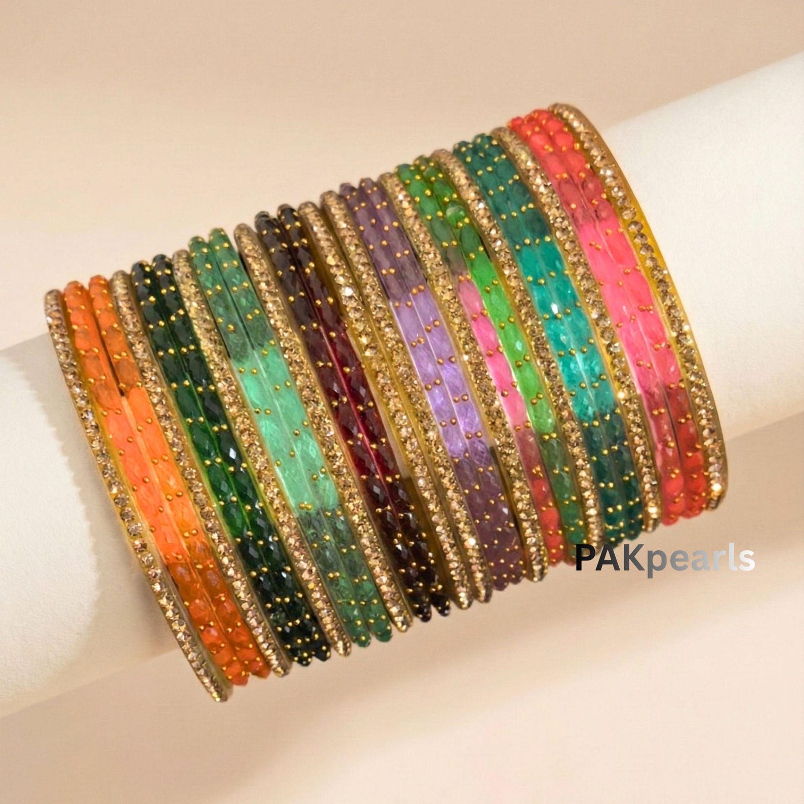 Raindrop Glass Bangle Set: Indian Wedding Jewelry, Gold Detail (26-pcs ...