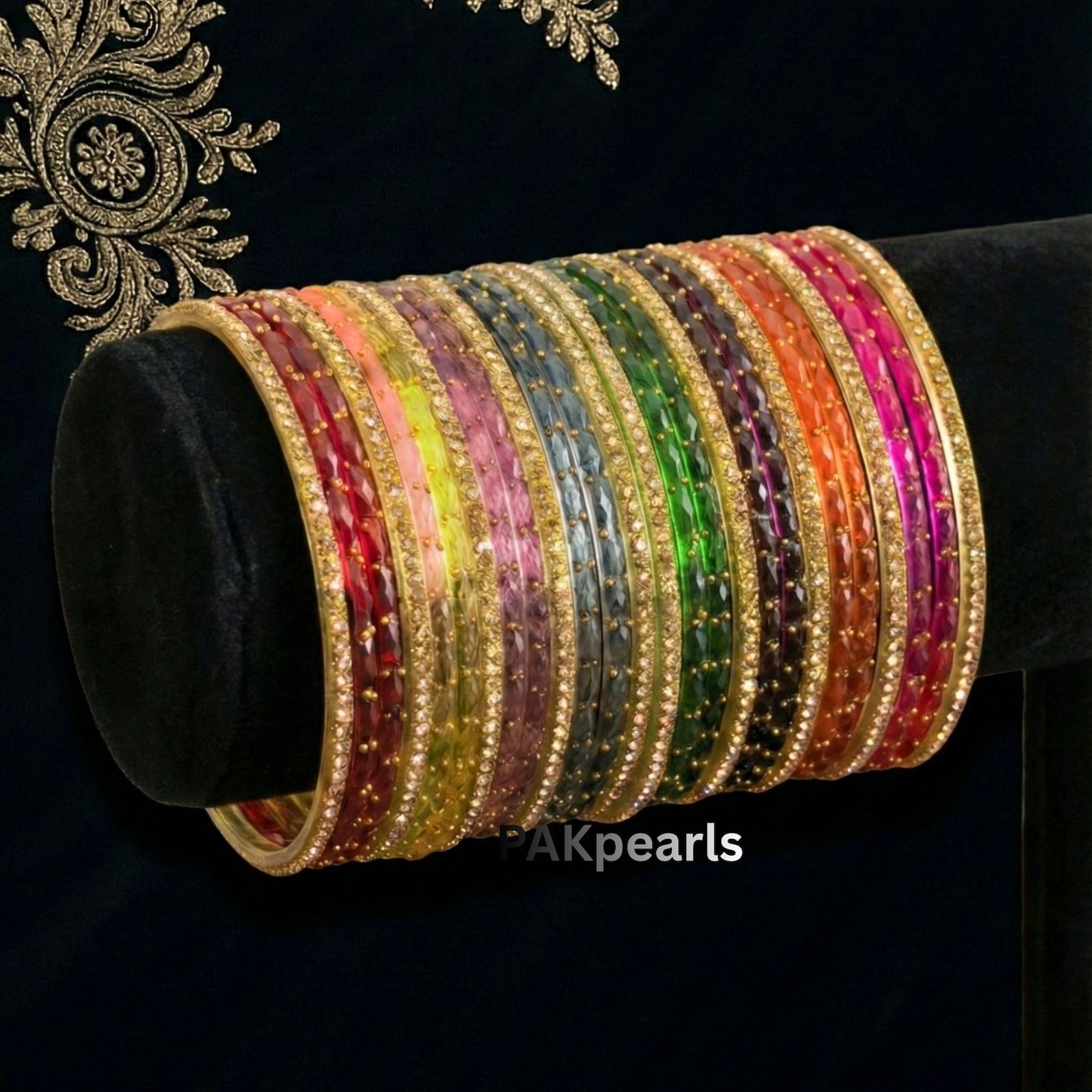 Raindrop Glass Bangle Set: Indian Wedding Jewelry, Gold Detail (26-pcs ...