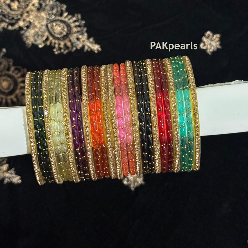 Raindrop Glass Bangle Set: Indian Wedding Jewelry, Gold Detail (26-pcs ...