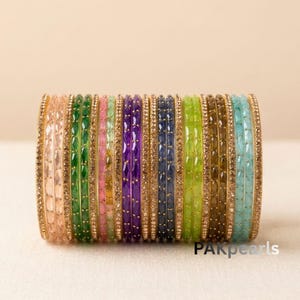 Raindrop Glass Bangle Set: Indian Wedding Jewelry, Gold Detail (26-pcs ...