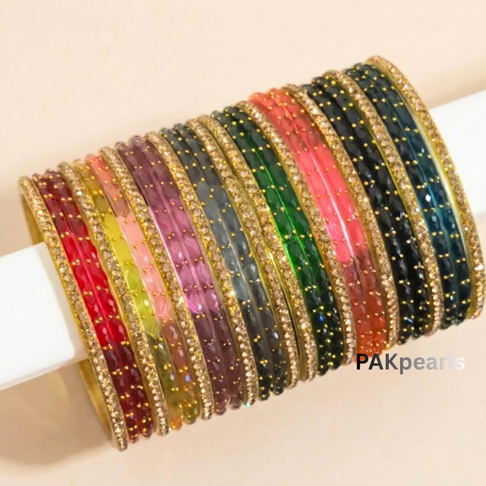 Raindrop Glass Bangle Set: Indian Wedding Jewelry, Gold Detail (26-pcs ...