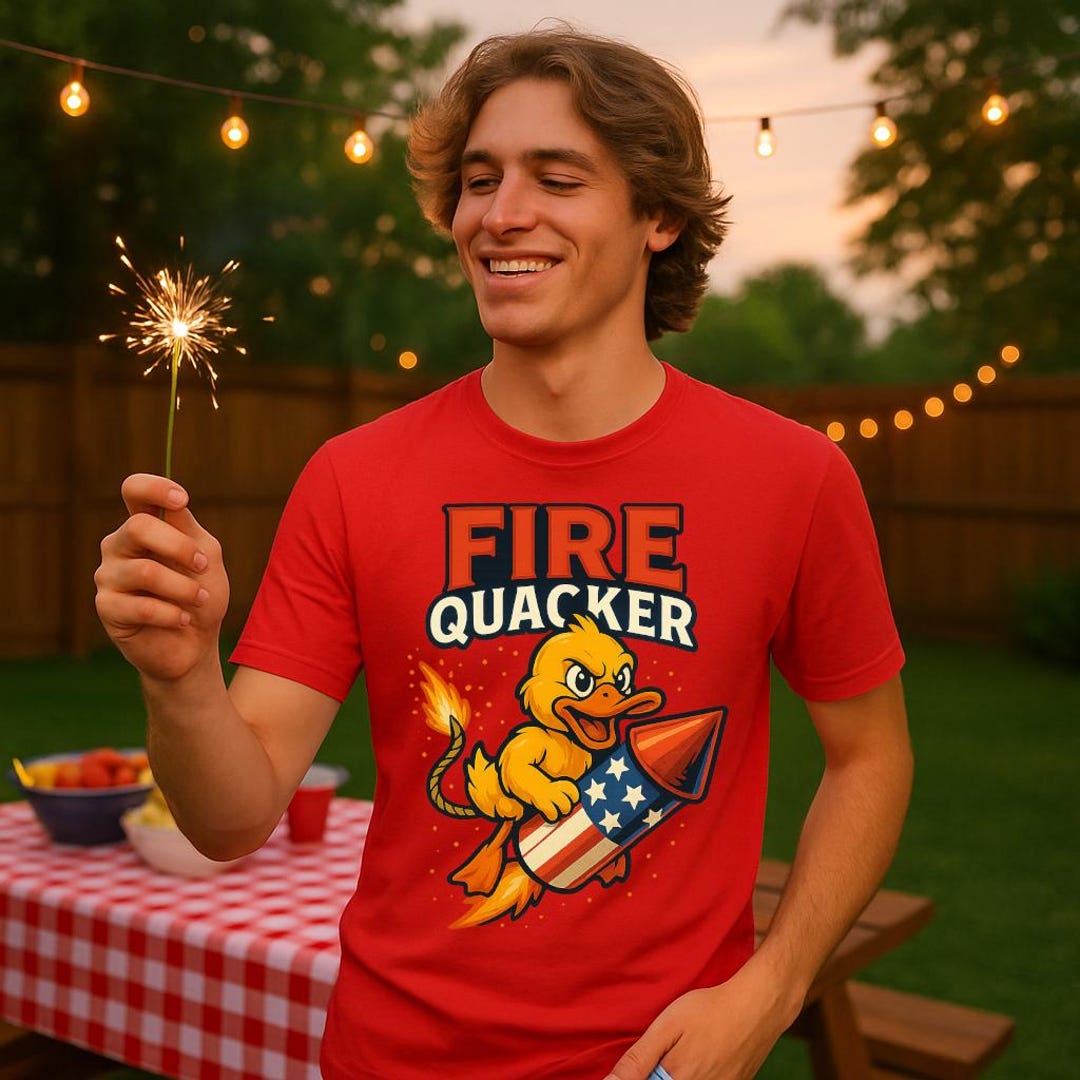 Fire Quacker T-shirt | Funny 4th of July Duck Shirt | Patriotic BBQ Tee ...