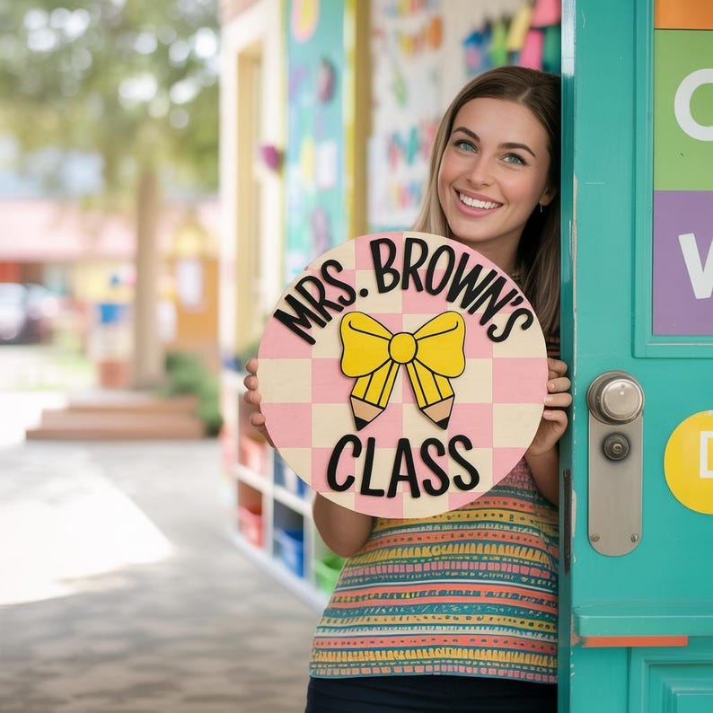 Custom Teacher Door Sign for Classroom, Personalized Wooden Name, Gift ...