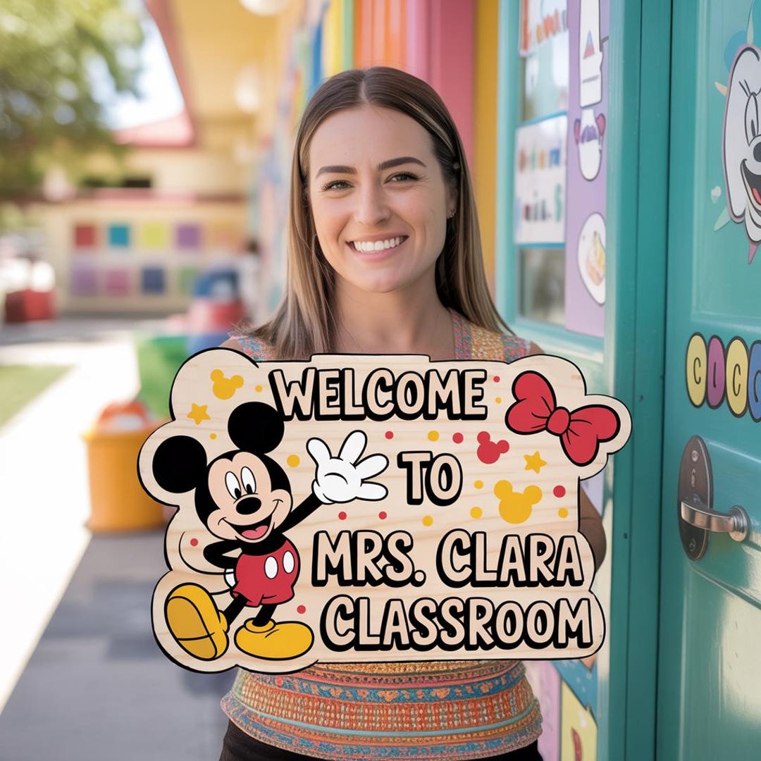 Custom Mickey Welcome Classroom Door Sign, Disney Teacher Sign, Teacher ...