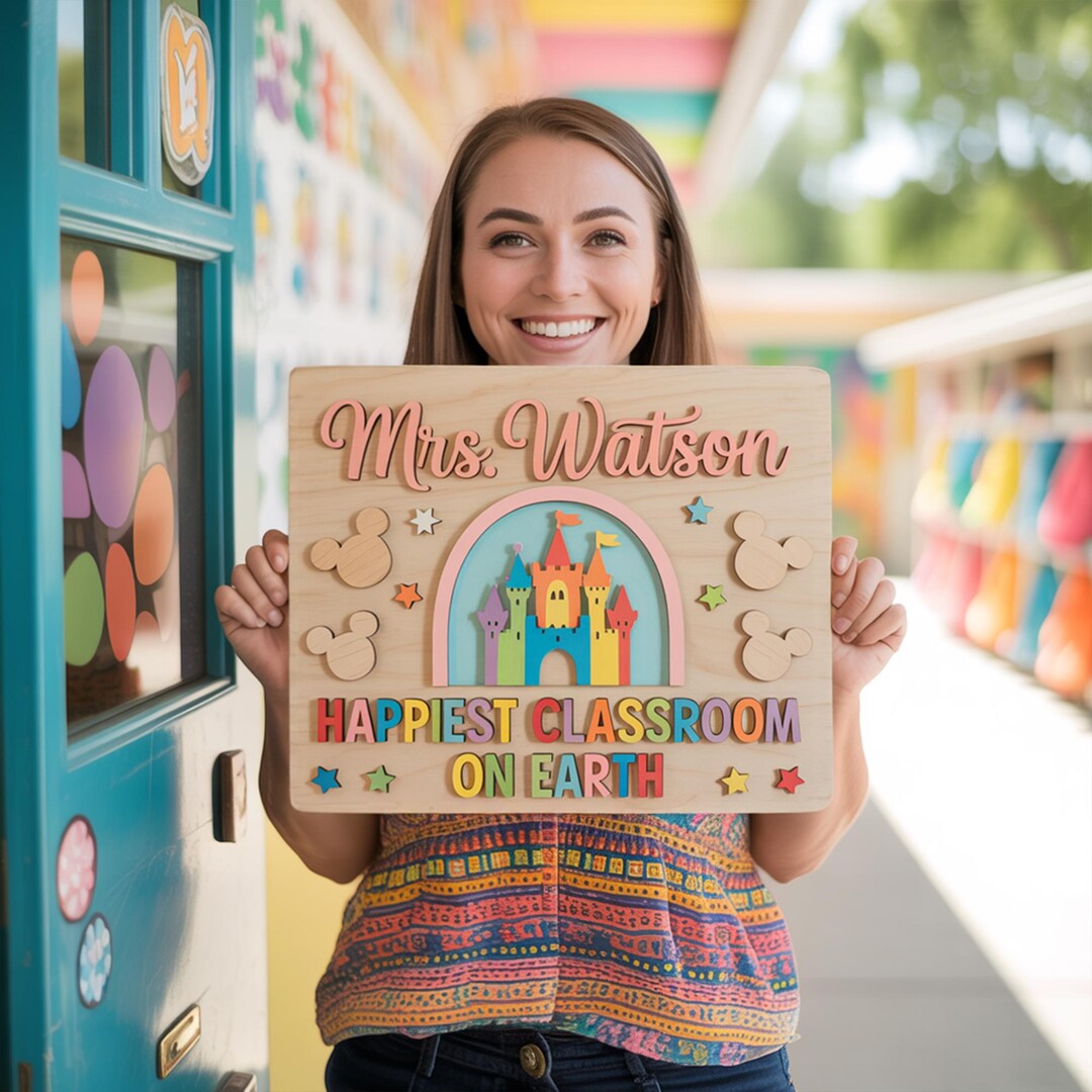 Custom Disney Teacher Wall Sign, Happiest Classroom on Earth Sign ...