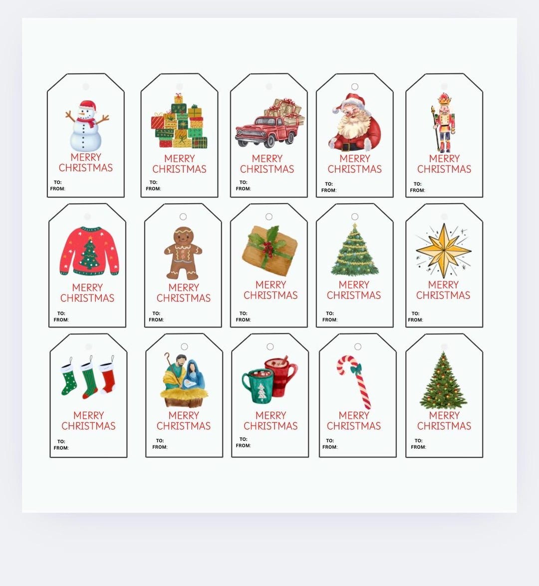 Classic Christmas Gift Tags| 15 Festive Designs | Printable Holiday ...