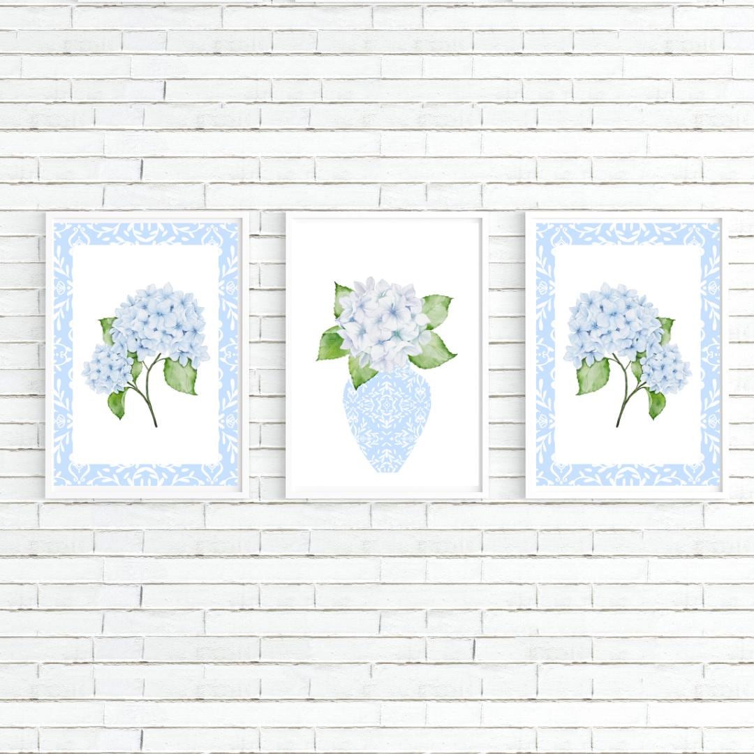 Blue Floral Wall Art, Hydrangea Flower Wall Art, Preppy Wall Art, Cute ...