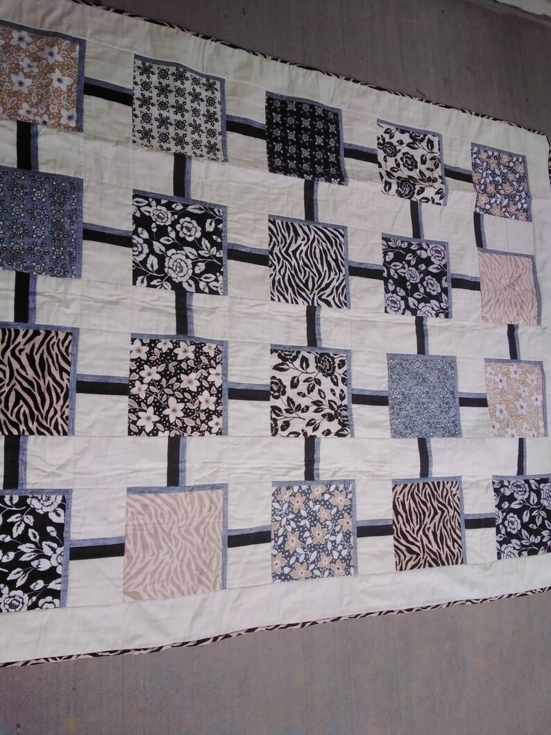 Neutral Modern Handmade Quilt| 53" X 66" Lap or Throw Quilt| Zebra ...