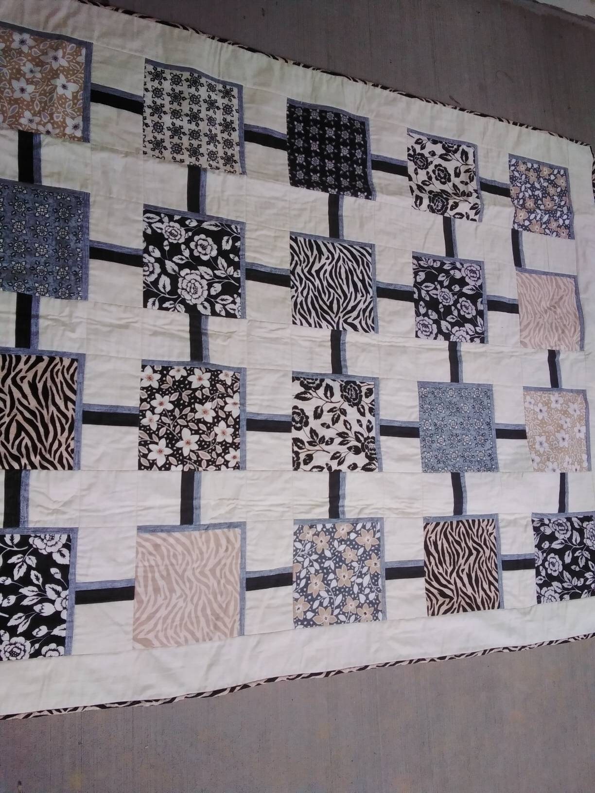 Neutral Modern Handmade Quilt| 53" X 66" Lap or Throw Quilt| Zebra ...