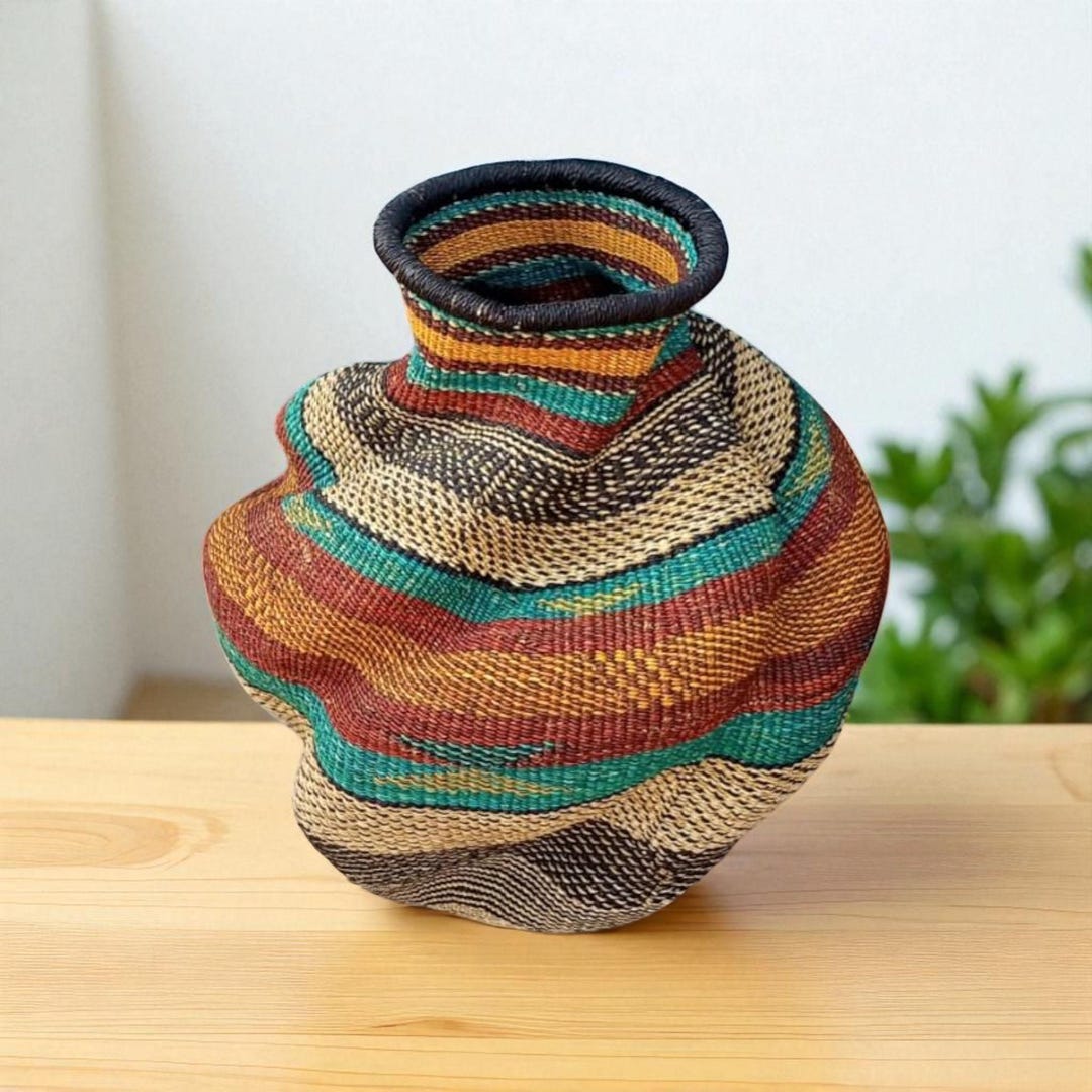 Handmade Woven Vase Basket – Bolga Wicker, African Boho Decor - Etsy