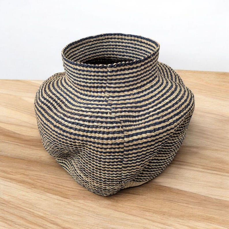 African Bolga Basket Vase – Handwoven Wicker Flower Pot, Traditional ...