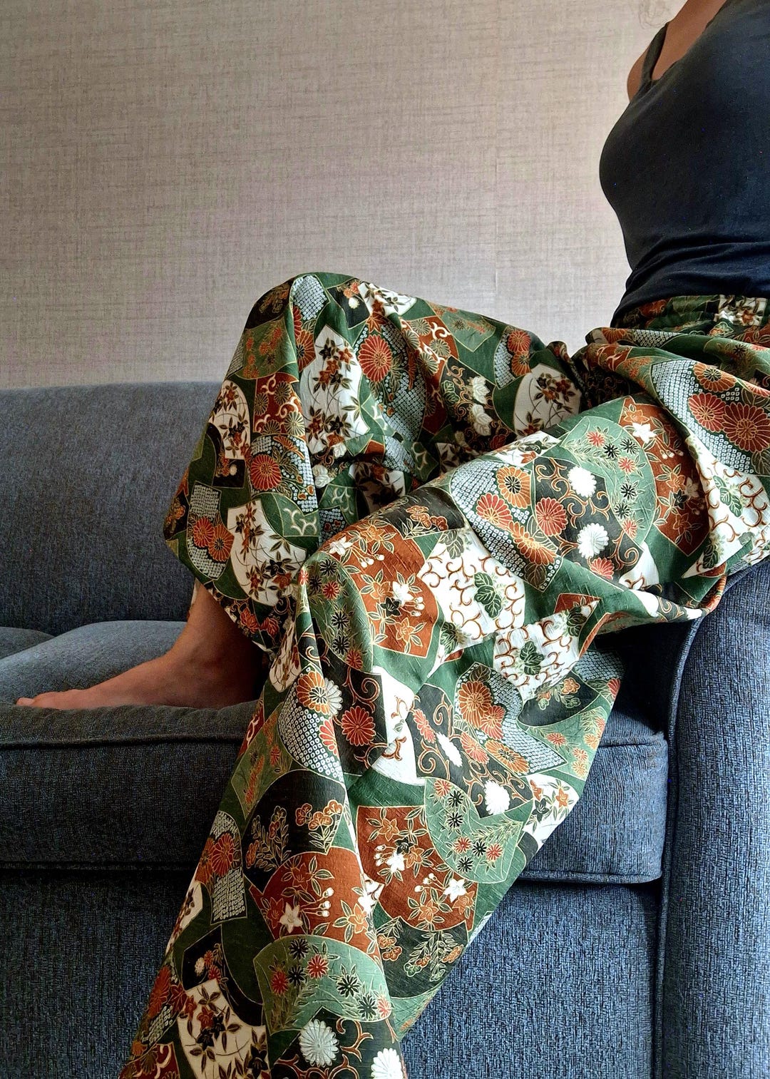 Kimono Trousers Wide Straight Made of Japanese Vintage Kimono Fabric ...