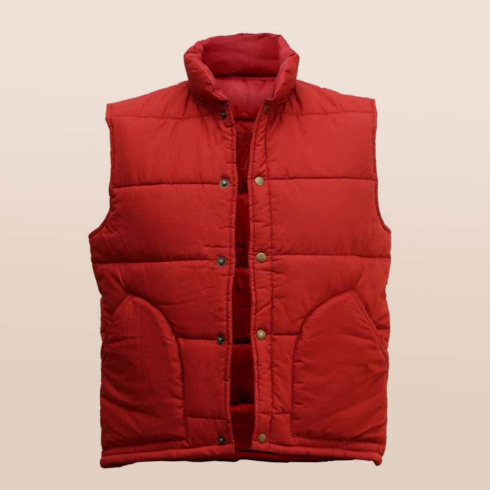 80s Inspired Red Puffer Vest – Retro Cosplay Costume Sleeveless Jacket ...