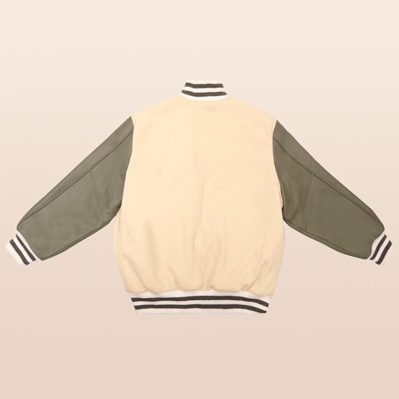 Beige and Green Varsity Jacket, Custom Letterman Bomber for Men and ...