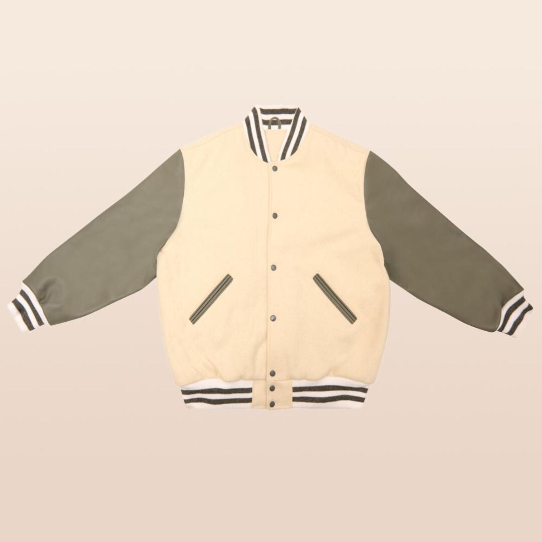 Beige and Green Varsity Jacket, Custom Letterman Bomber for Men and ...