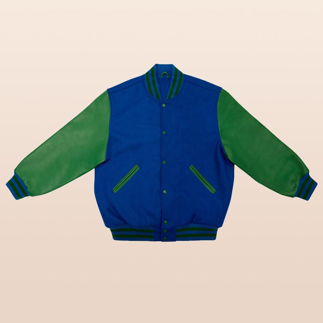 Royal Blue & Green Varsity Jacket | Custom Unisex Letterman Bomber ...