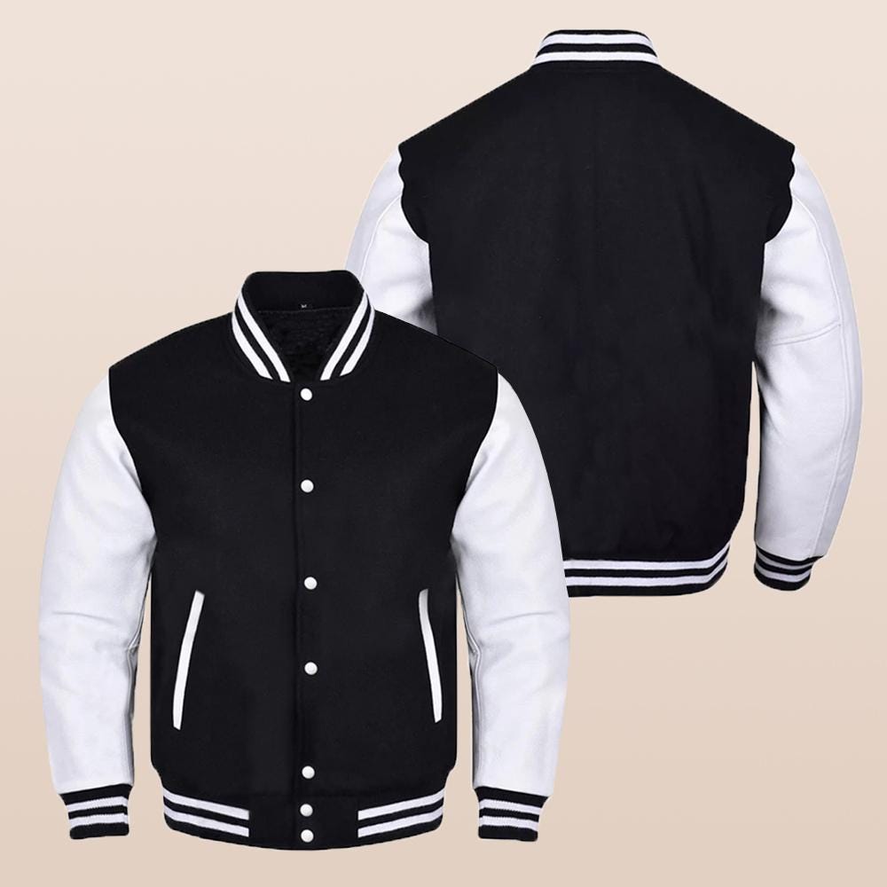 Varsity Letterman Jacket: Wool Body, Leather Sleeves, Retro Bomber ...