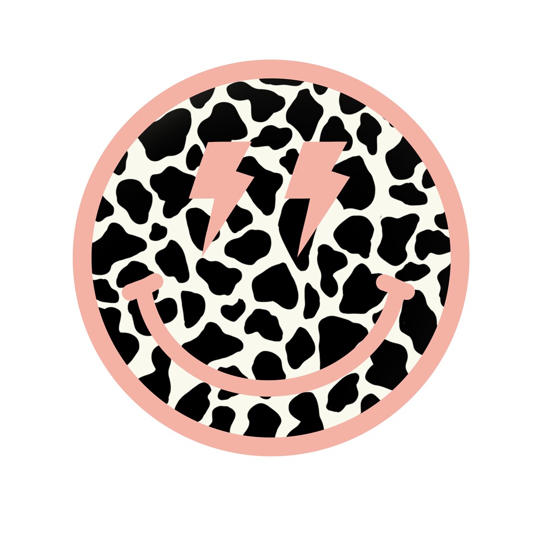 Cow Print Smile Design, Lightning Bolt Eyes, Cow Print Emoji ...