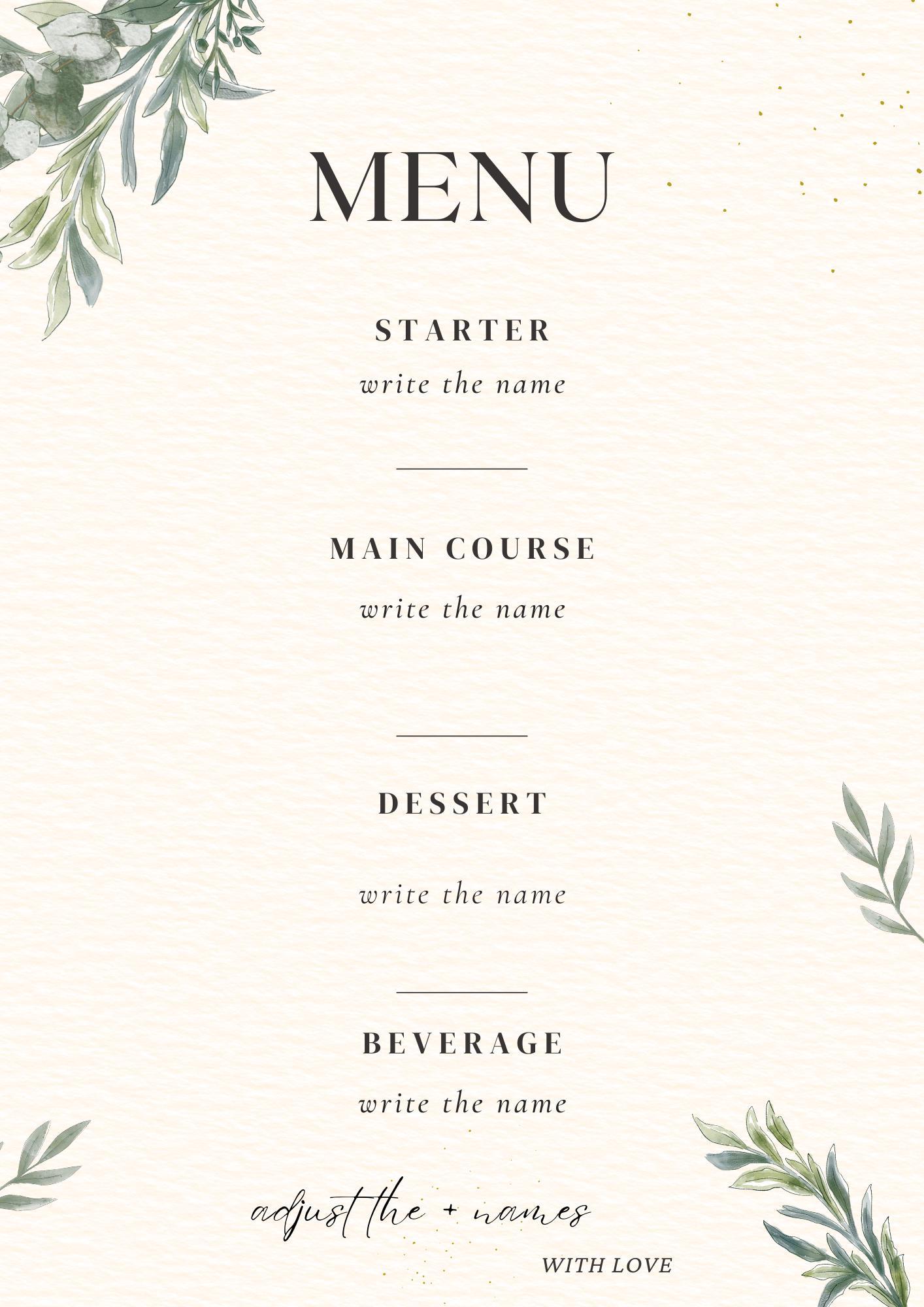 Elegant Printable Menu Template | Customizable Event PDF - Etsy