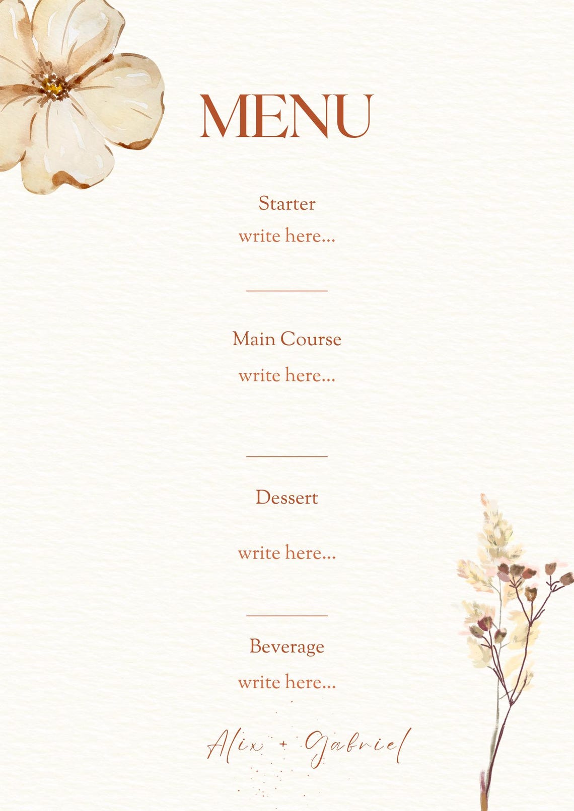 Elegant Printable Menu Template | Customizable Event PDF - Etsy