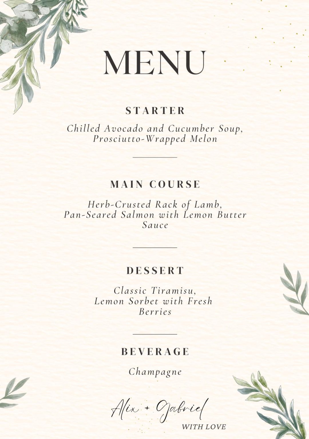 Elegant Printable Menu Template | Customizable Event PDF - Etsy