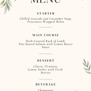 Elegant Printable Menu Template | Customizable Event PDF - Etsy