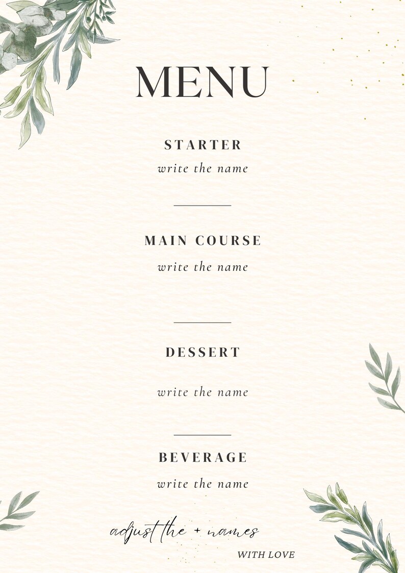 Elegant Printable Menu Template | Customizable Event PDF - Etsy