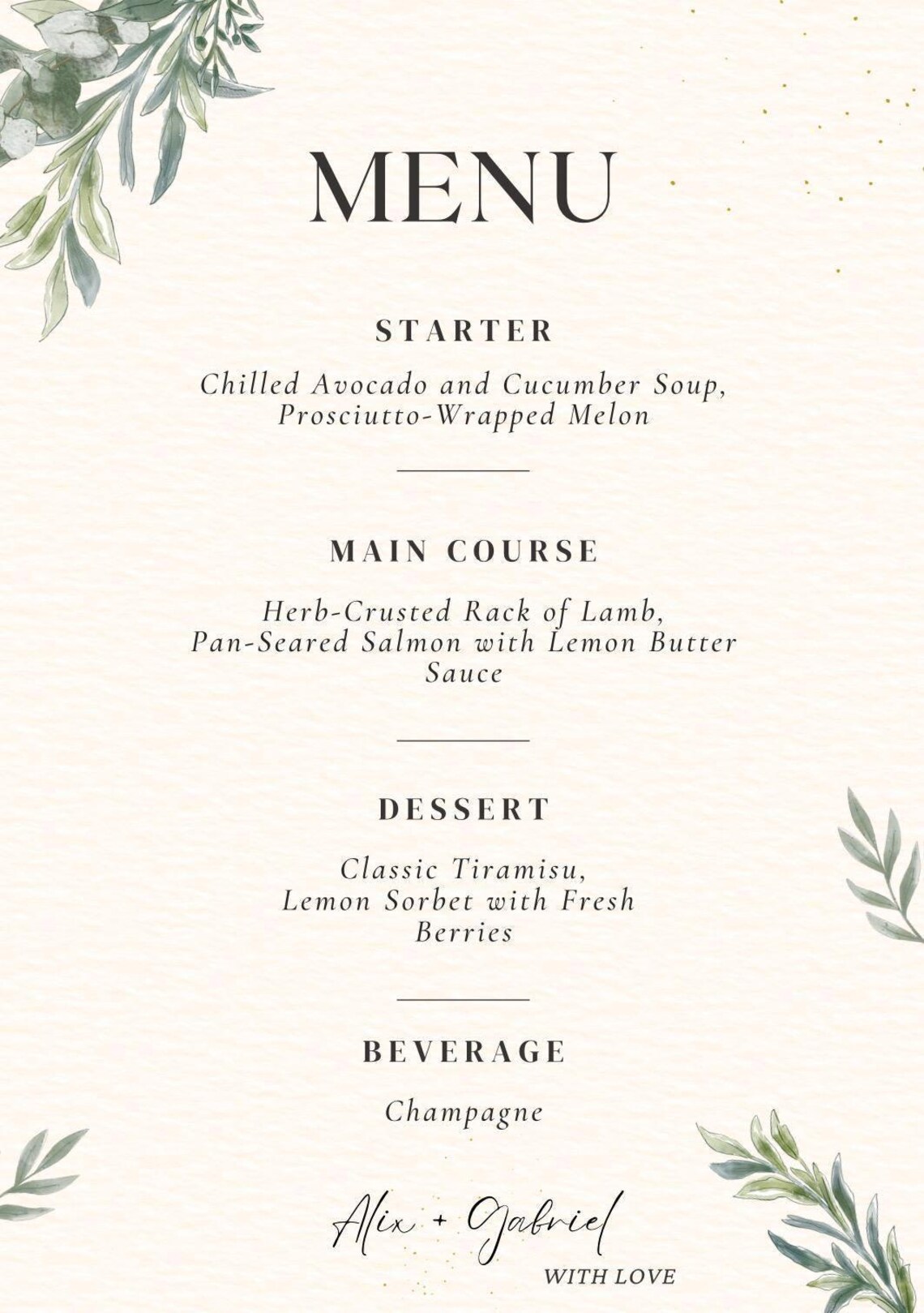 Elegant Printable Menu Template | Customizable Event PDF - Etsy