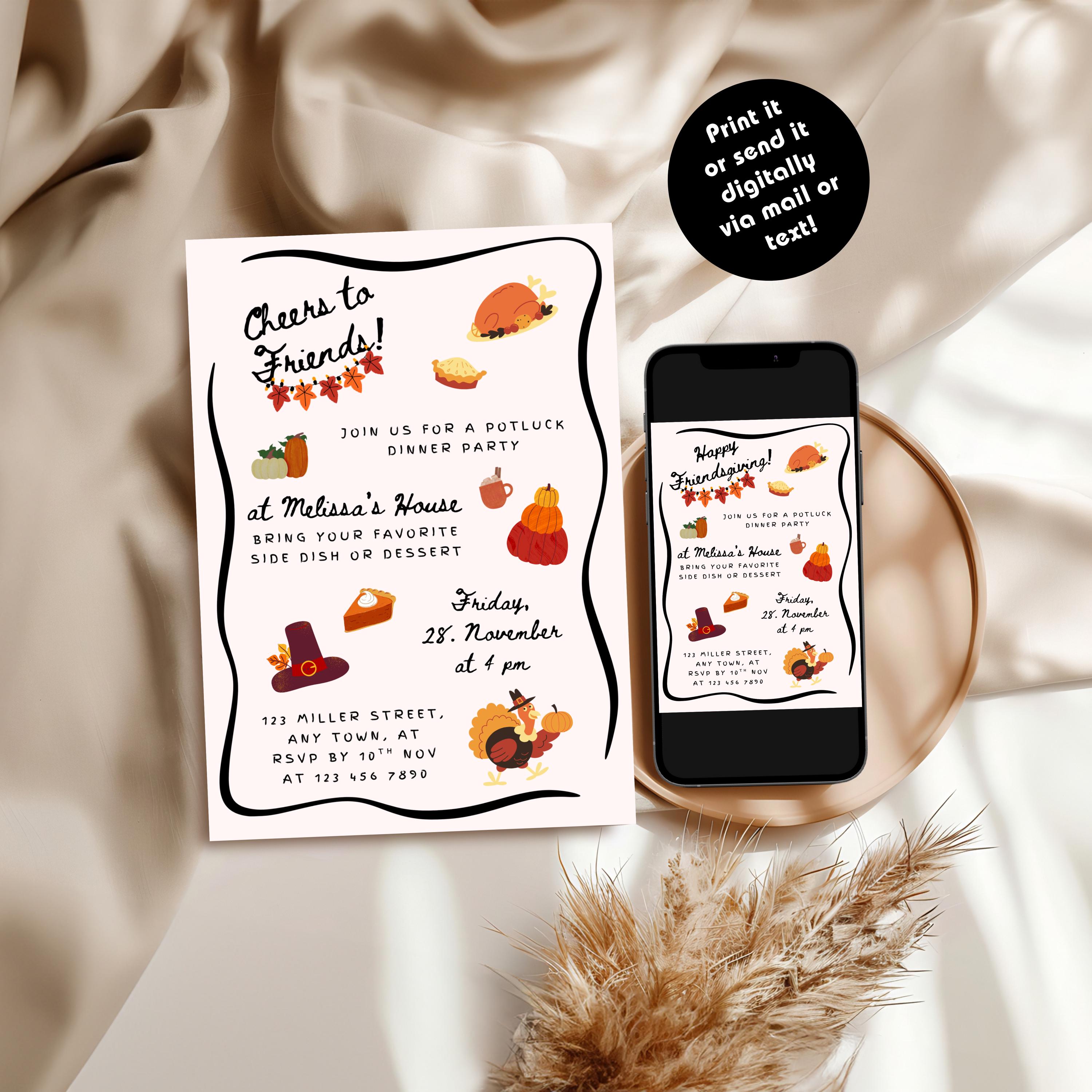 Friendsgiving Invite Template, Thanksgiving Invite, Giving Friends ...