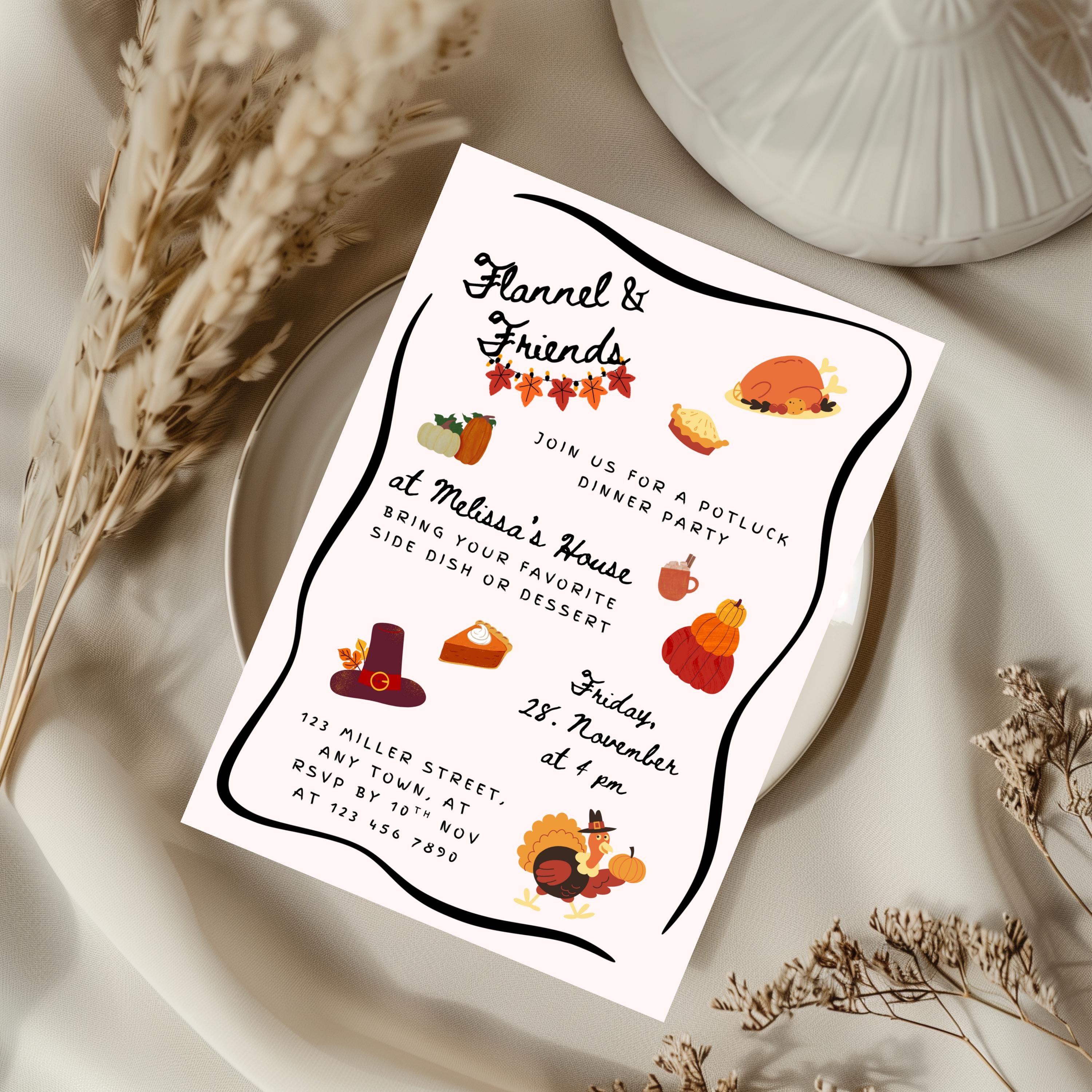 Friendsgiving Invite Template, Thanksgiving Invite, Giving Friends ...