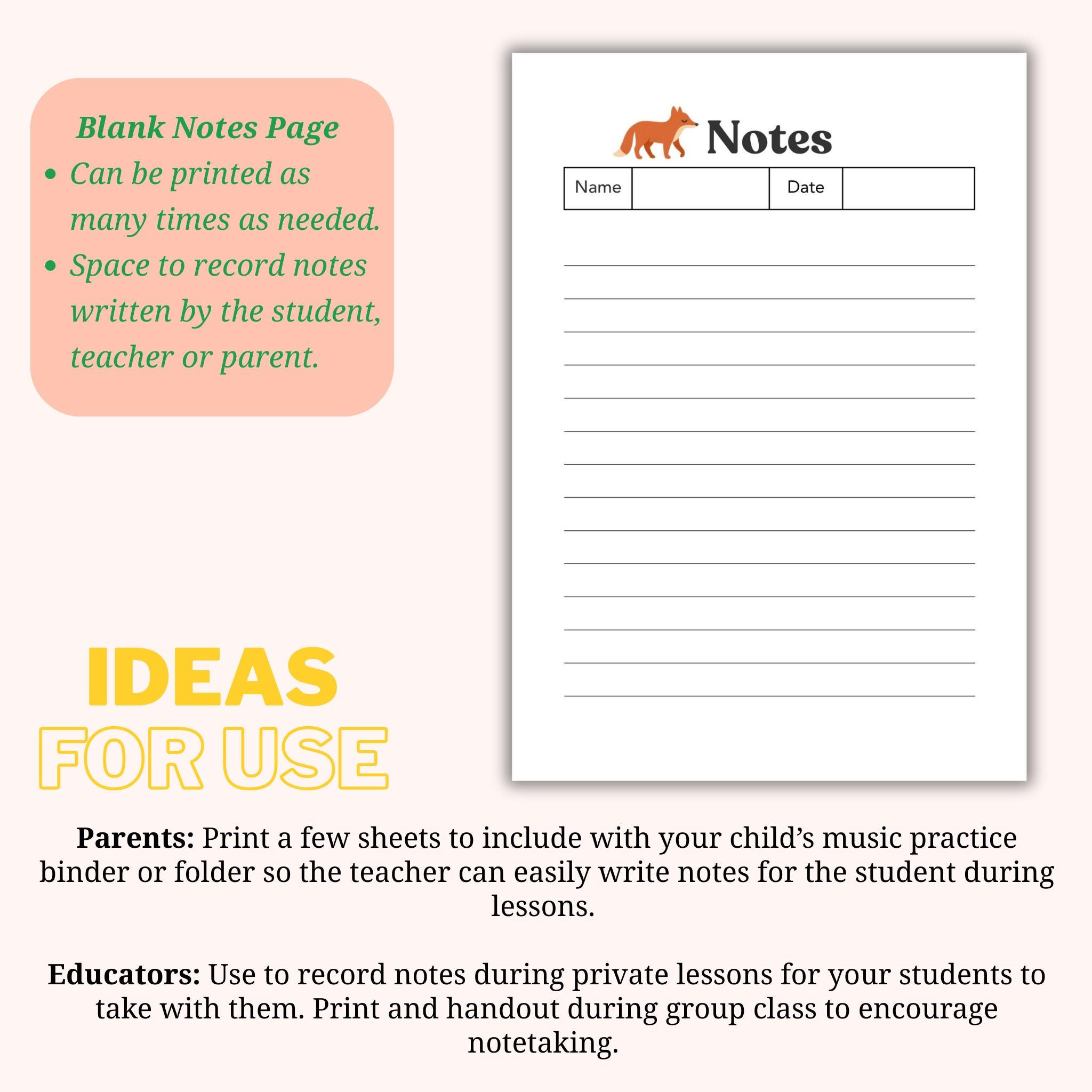 Music Practice Journal for Kids: Weekly Chart, Listening Log (PDF ...