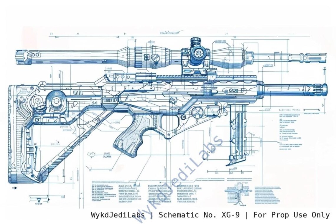 Alien Sniper Rifle Blueprint | Sci-fi Weapon Concept Art | Digital ...