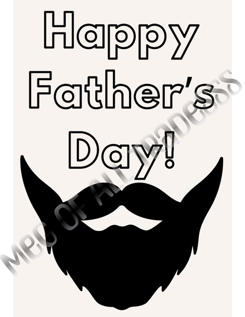 Beard Coloring Page Father's Day Card: Printable Kid's Craft (digital ...