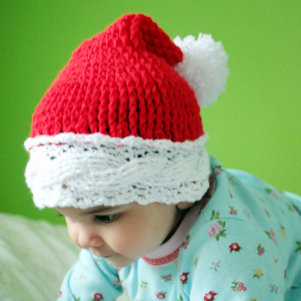 3 To 6m Santa Hat In Red White Pom Pom Elf Bobble Beanie For Etsy