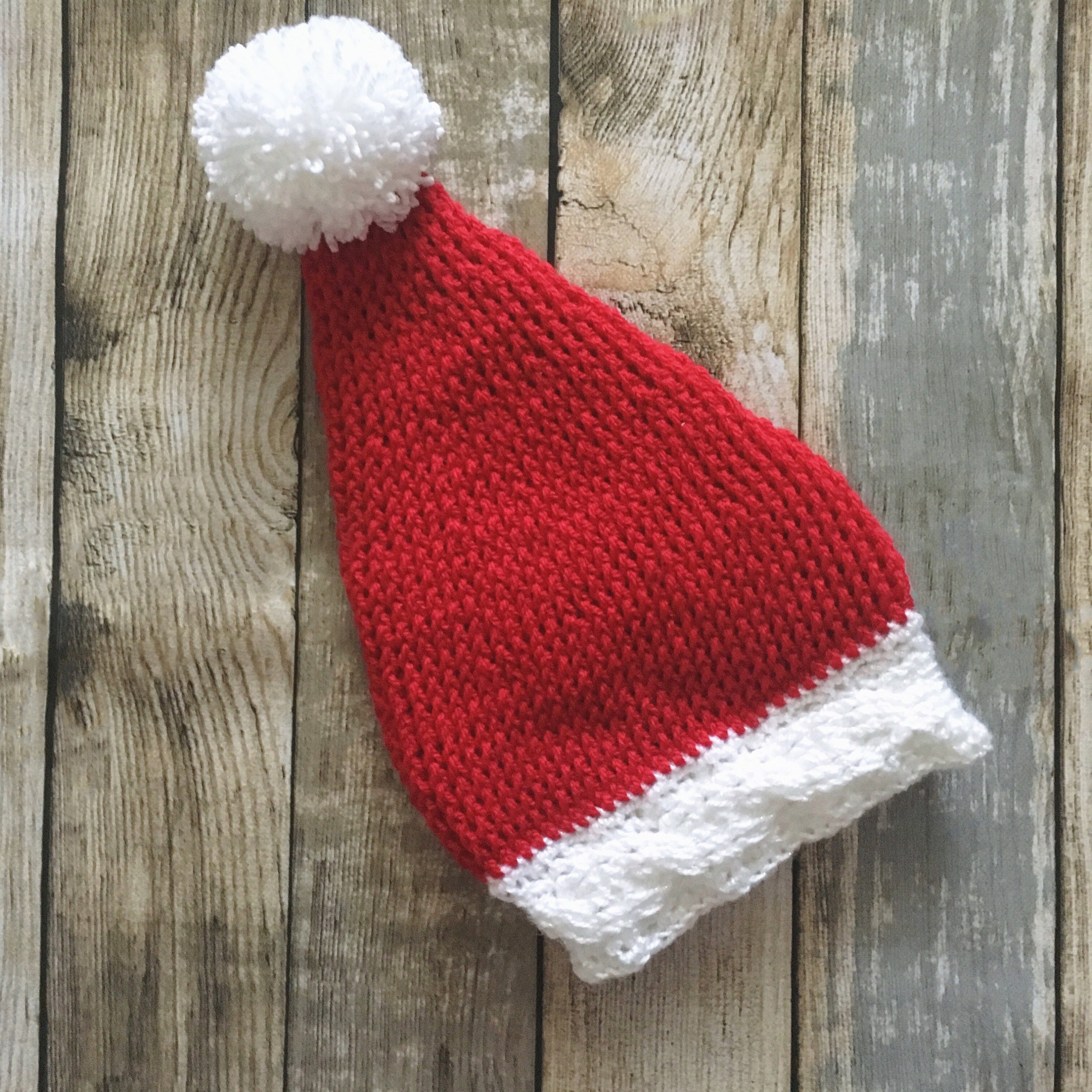 3 To 6m Santa Hat In Red White Pom Pom Elf Bobble Beanie For Etsy