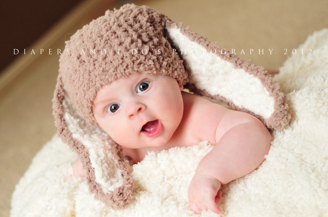 PRE-ORDER 0 to 3m Newborn Baby Brown Bunny Ears Beanie, Girls and Boys ...