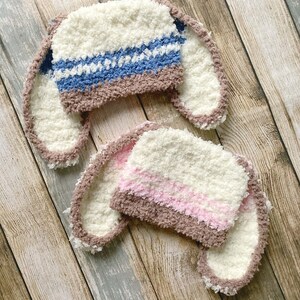 PRE-ORDER 3 to 6m Baby Boy Bunny Ears Beanie With Blue Stripes Brown ...