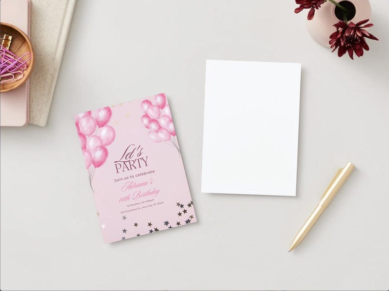 Pink Birthday Invitation - Etsy