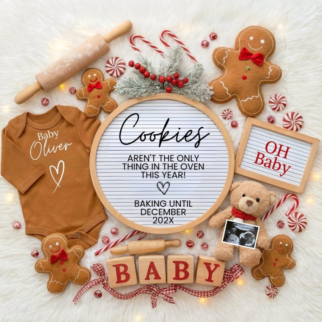 Christmas Pregnancy Announcement Template Digital,neutral Cookies Theme ...