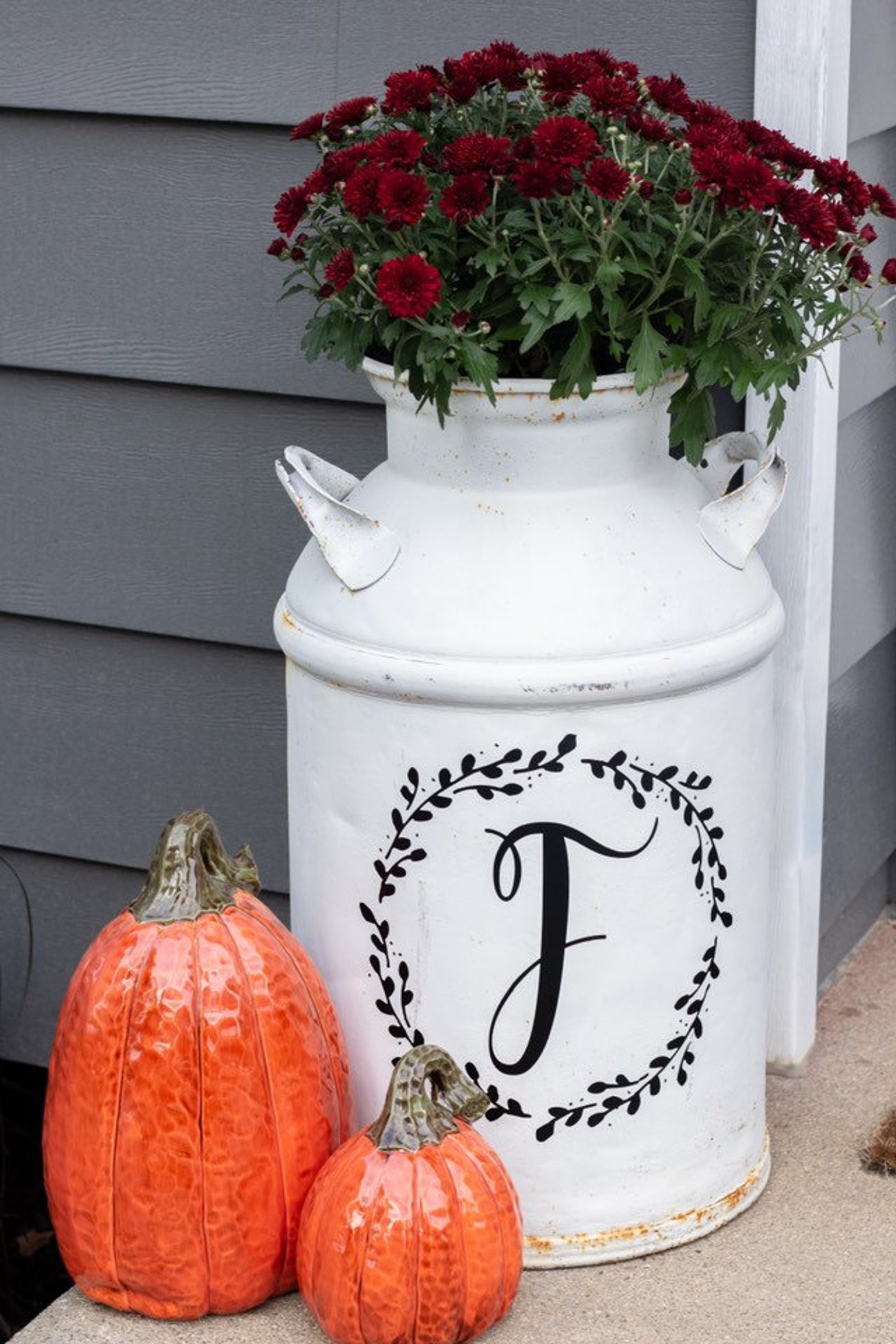 Wreath Personalized Monogram Decal Milk Can Decal - Etsy