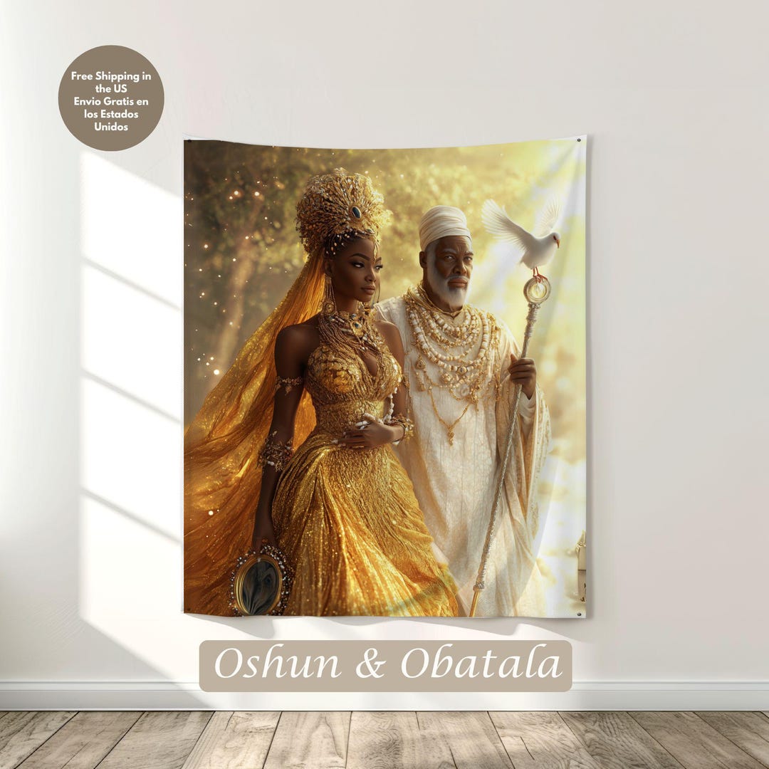 Oshun & Obatalá Tapestry | Panel De Trono Orishas | Orisha Altar Decor ...