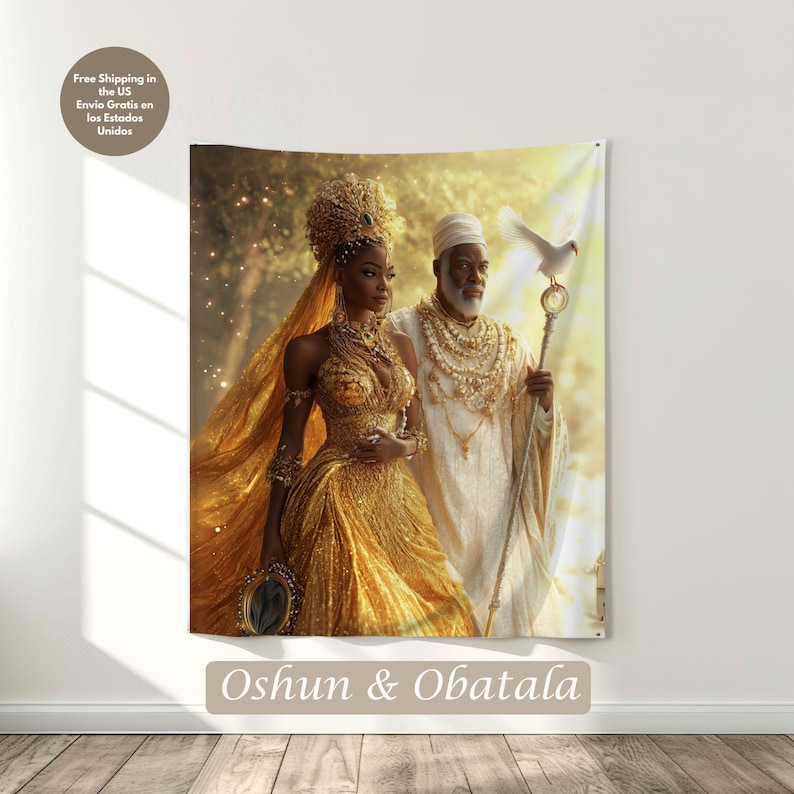Oshun & Obatalá Tapestry | Panel De Trono Orishas | Orisha Altar Decor ...