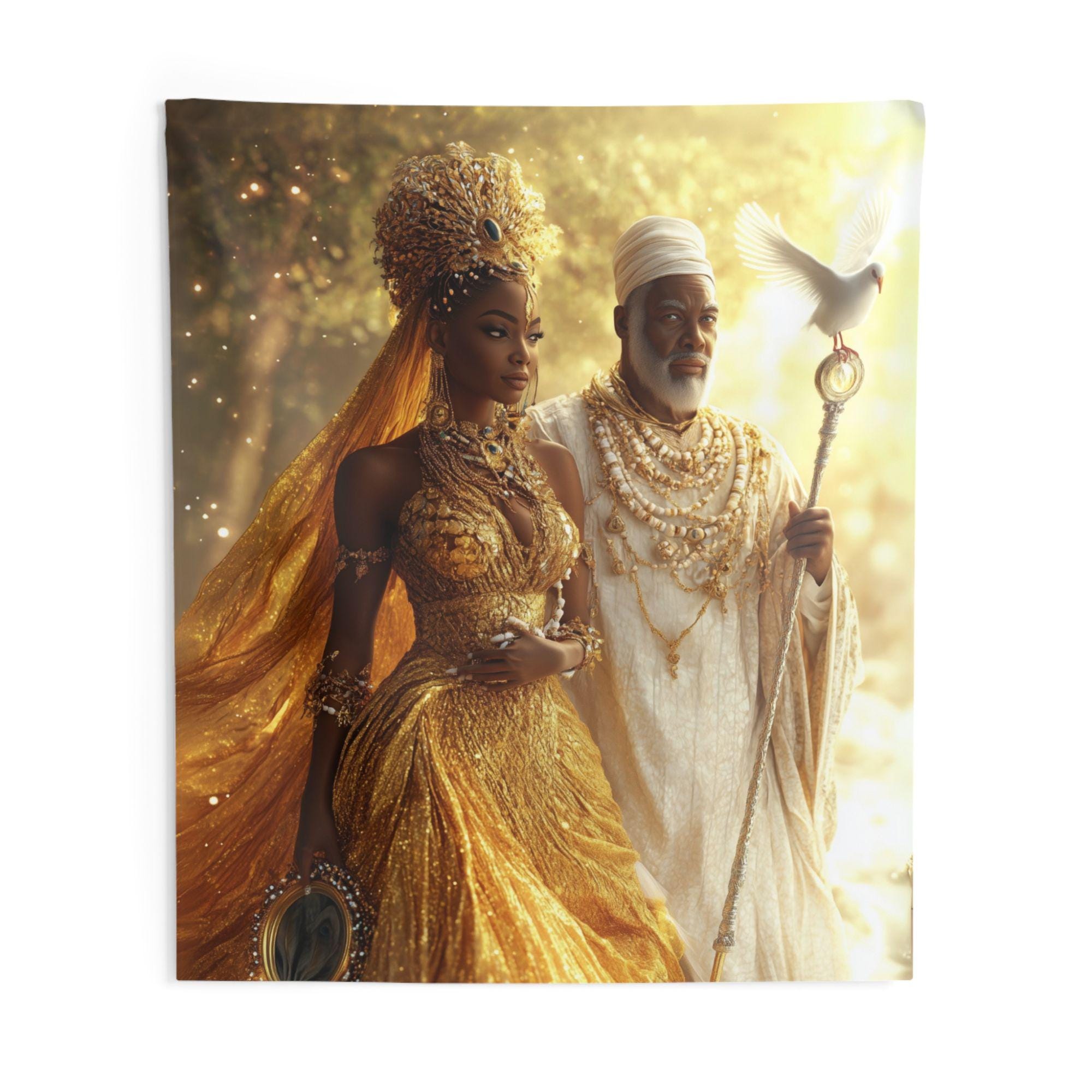 Oshun & Obatalá Tapestry | Panel De Trono Orishas | Orisha Altar Decor ...