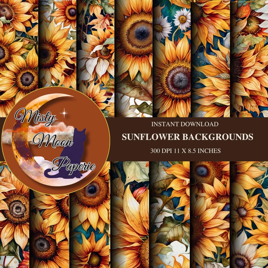 Sunflower Backgrounds – 14-page Digital Pack for Junk Journals ...